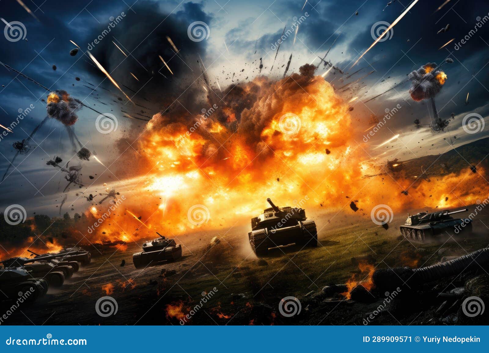 Intensity of a Tank Battle Enhanced by the Use of Drones. Stock Image ...