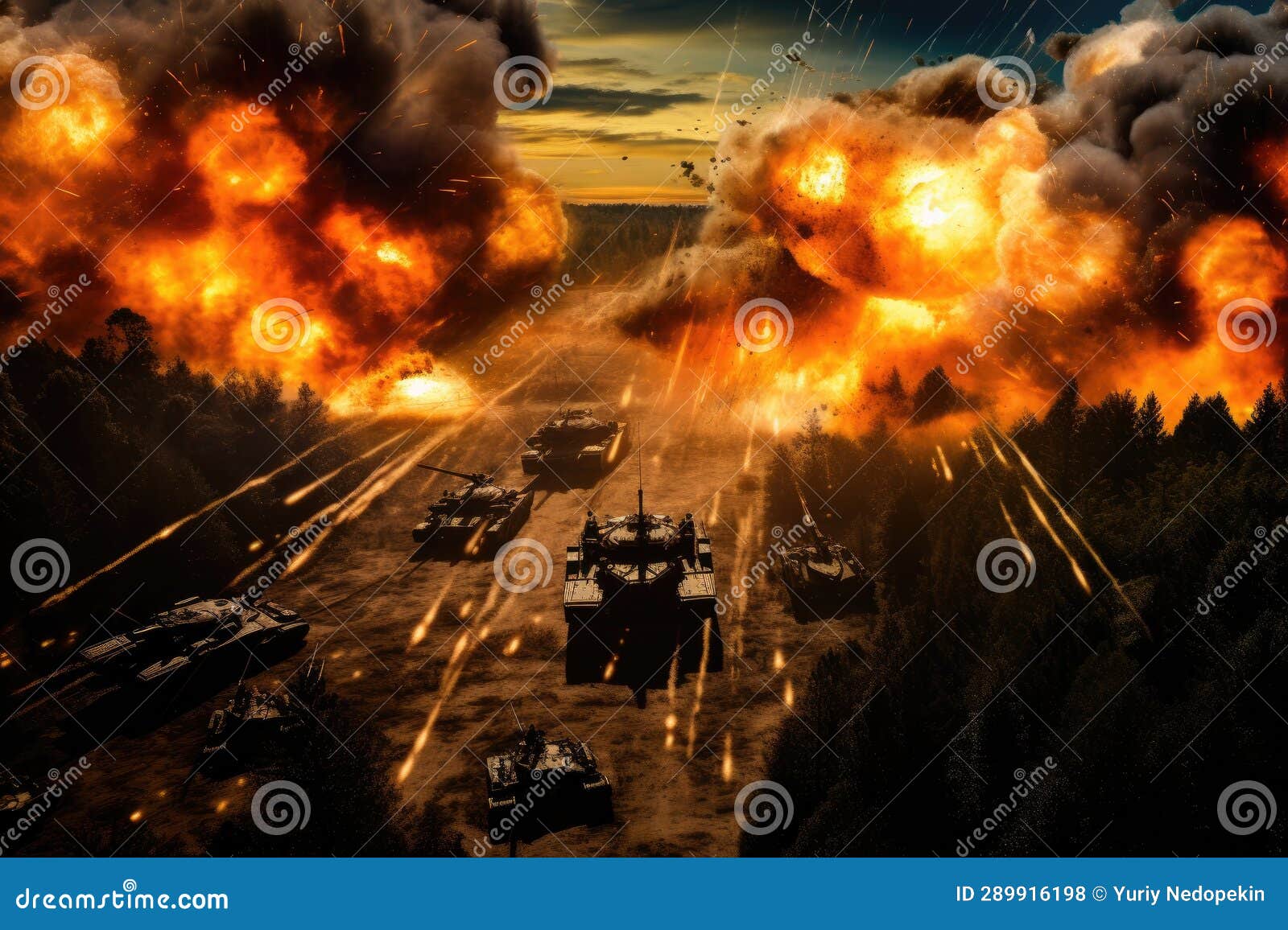Intensity of a Tank Battle Enhanced by the Use of Drones. Stock Photo ...
