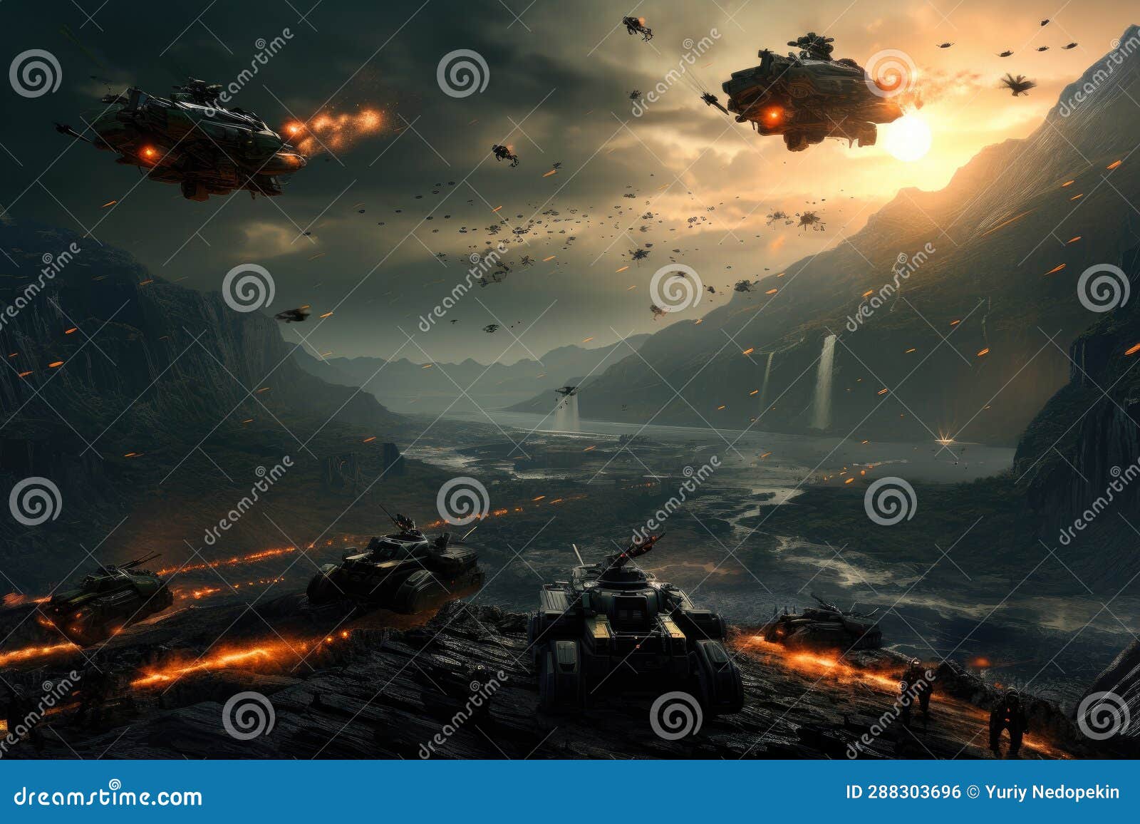Intensity of a Tank Battle Enhanced by the Use of Drones. Stock Photo ...