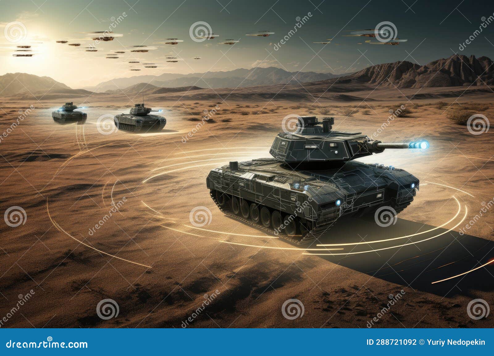 Intensity of a Tank Battle Enhanced by the Use of Drones. Stock Photo ...