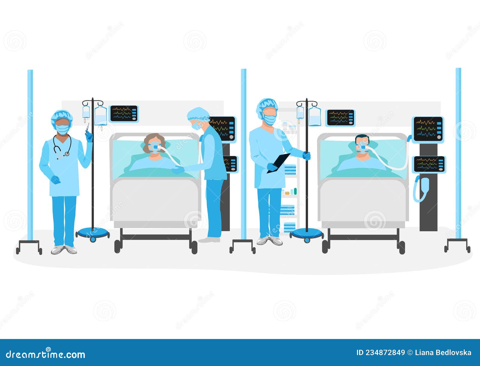 Doctors and Nurses Visit Patients on Artificial Ventilation Stock ...