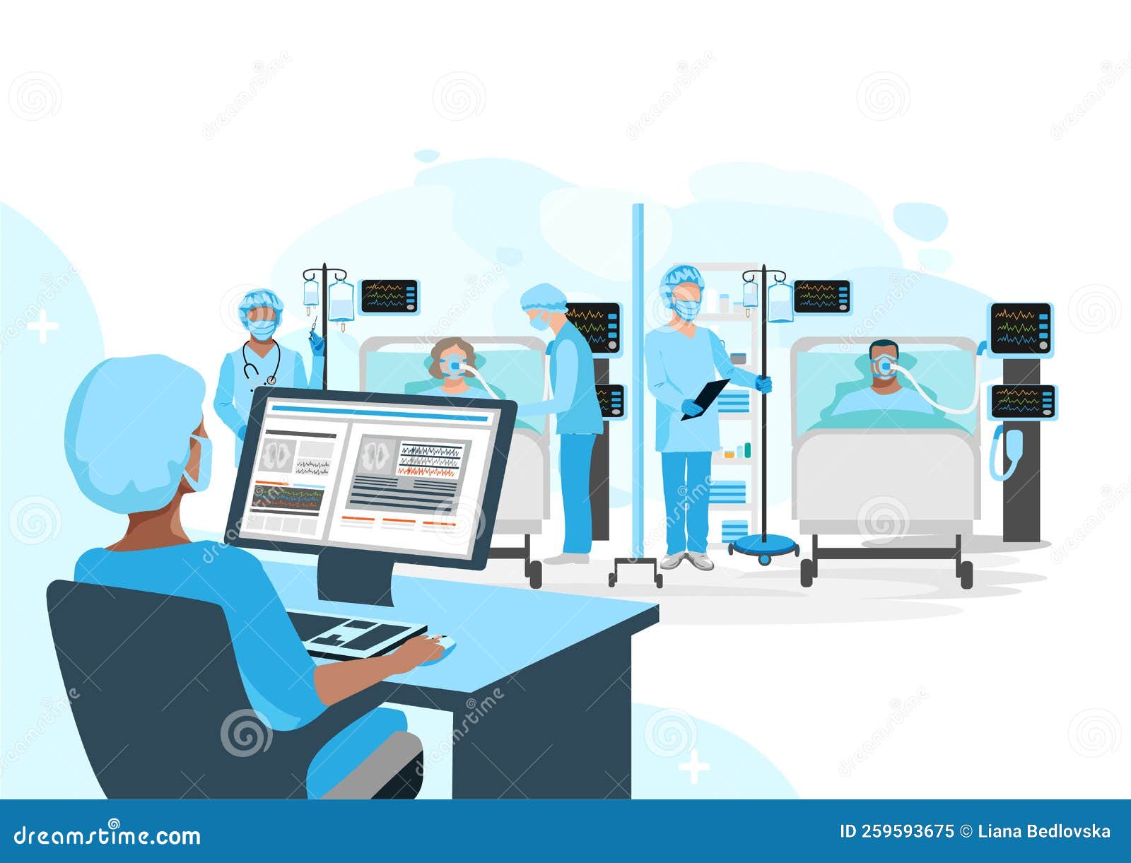 Nurse Monitors the Health Status of Patients through a Monitor in a ...
