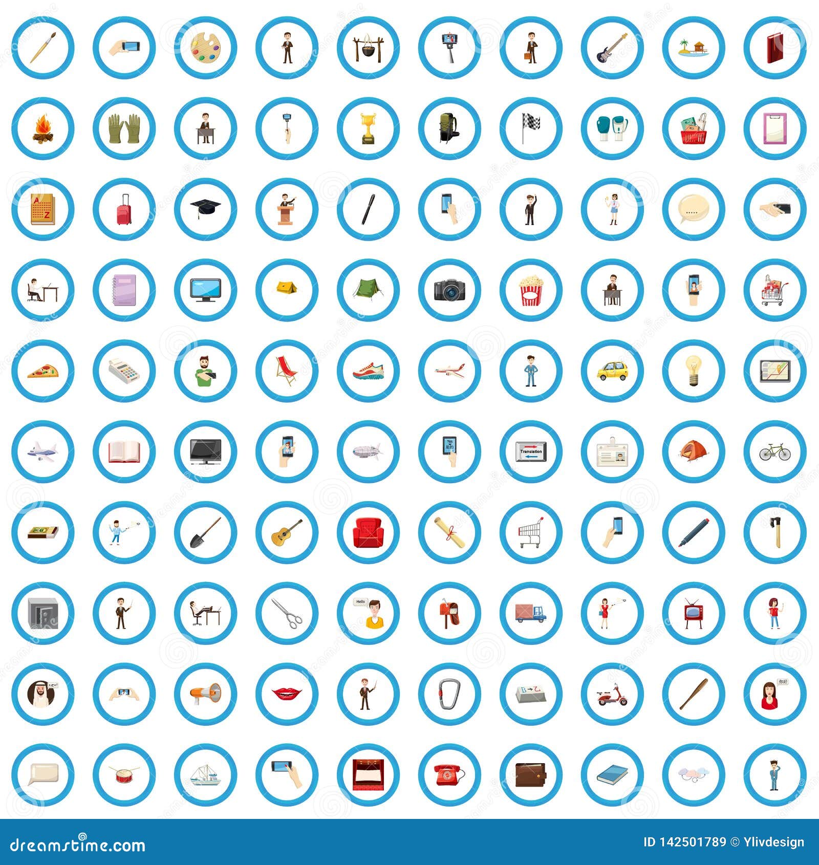 100 Intention Icons Set, Cartoon Style Stock Vector - Illustration of ...