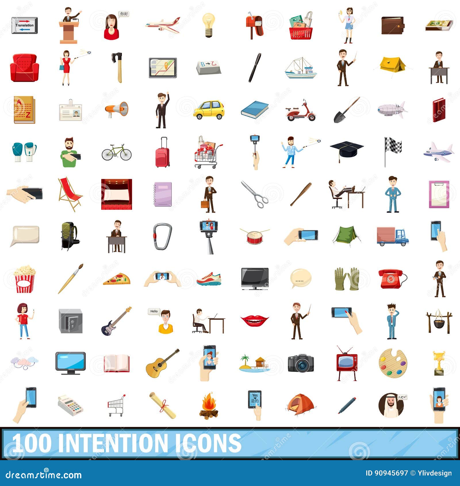 100 Intention Icons Set, Cartoon Style Stock Vector - Illustration of ...