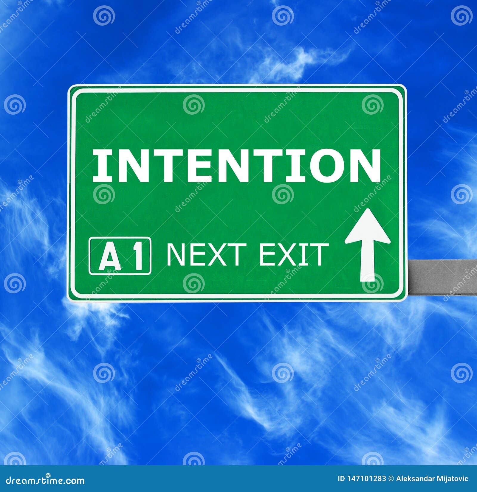 INTENTION Road Sign Against Clear Blue Sky Stock Image - Image of ...