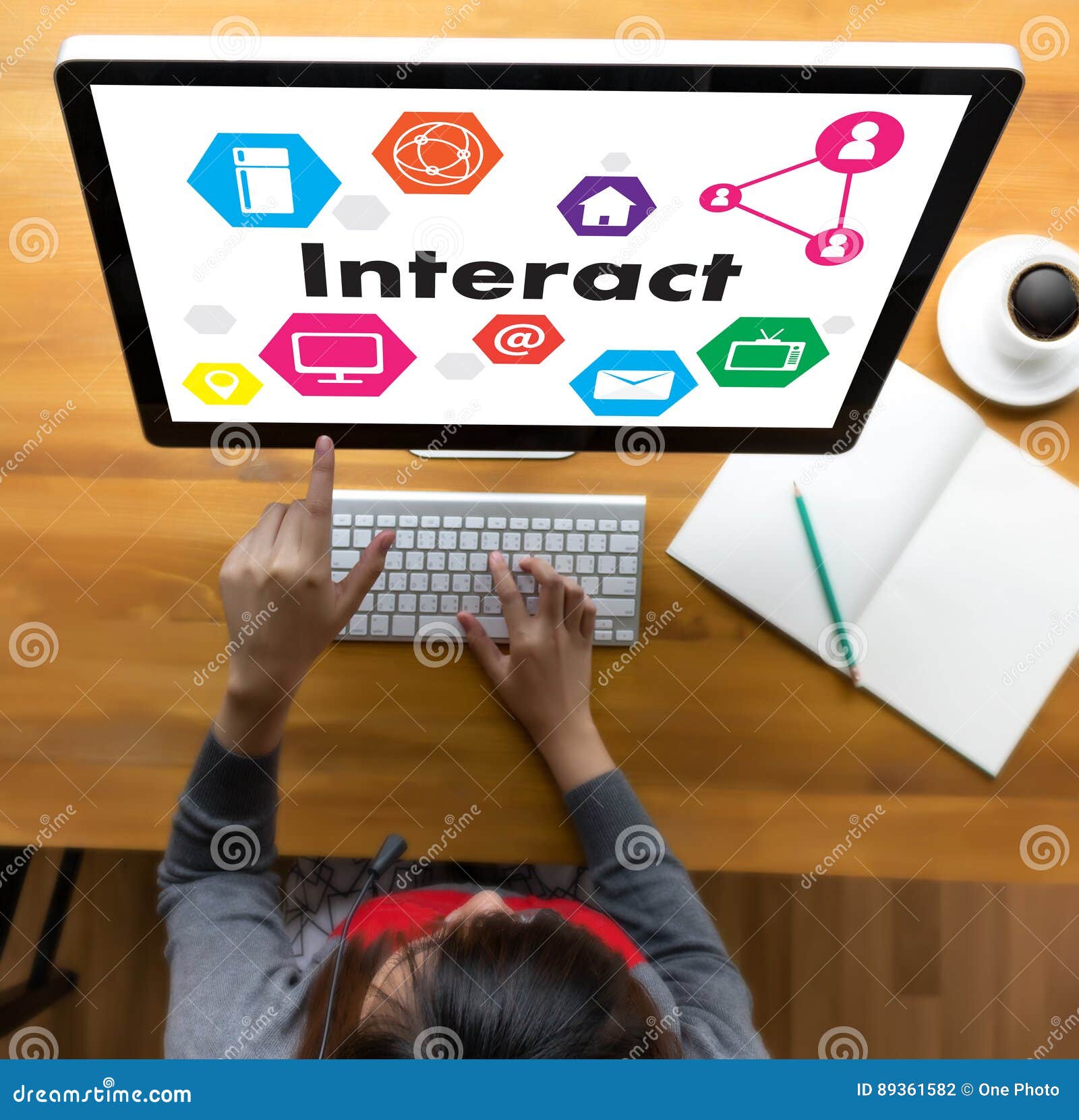 Interact Communicate Businessman Working Connect Social Media so Stock ...