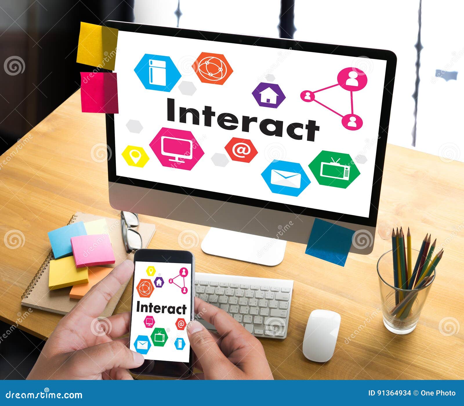 Interact Communicate Businessman Working Connect Social Media so Stock ...