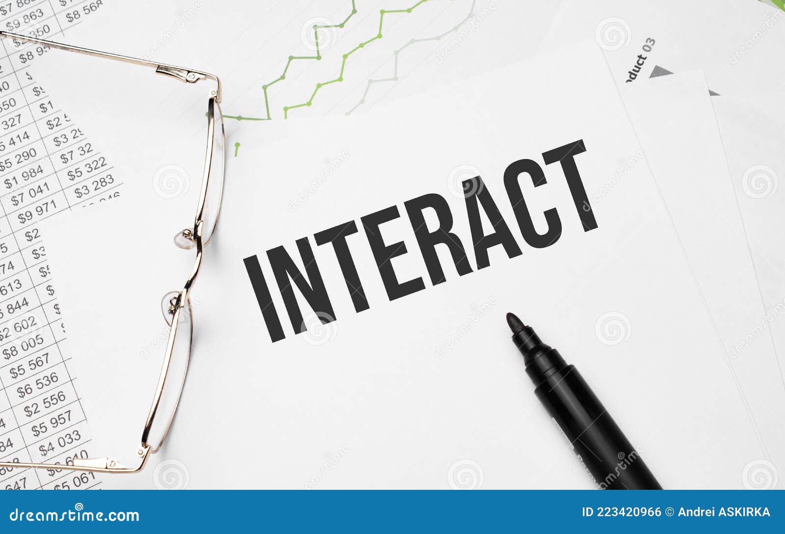 INTERACT . Conceptual Background with Chart ,papers, Pen and Glasses ...