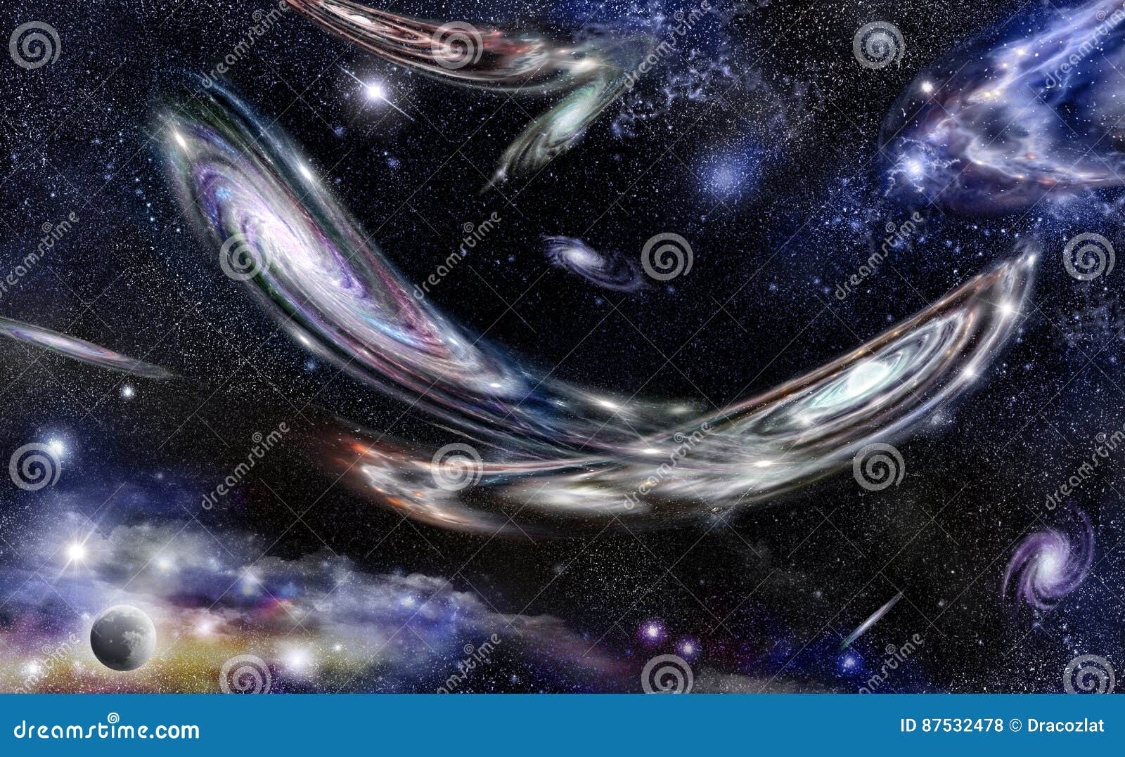 Interacting galaxies stock illustration. Illustration of gravitation ...