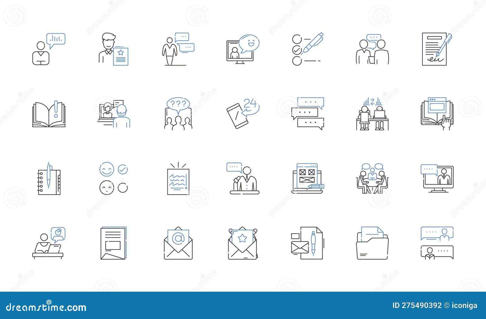 Interacting Line Icons Collection. Communicating, Collaborating ...