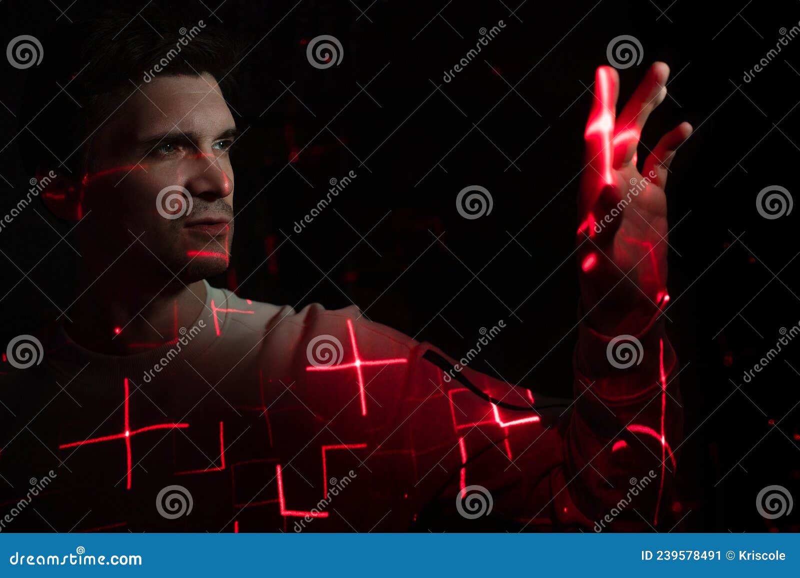 Interaction with Augmented Reality Virtual Interface. Projections Red ...