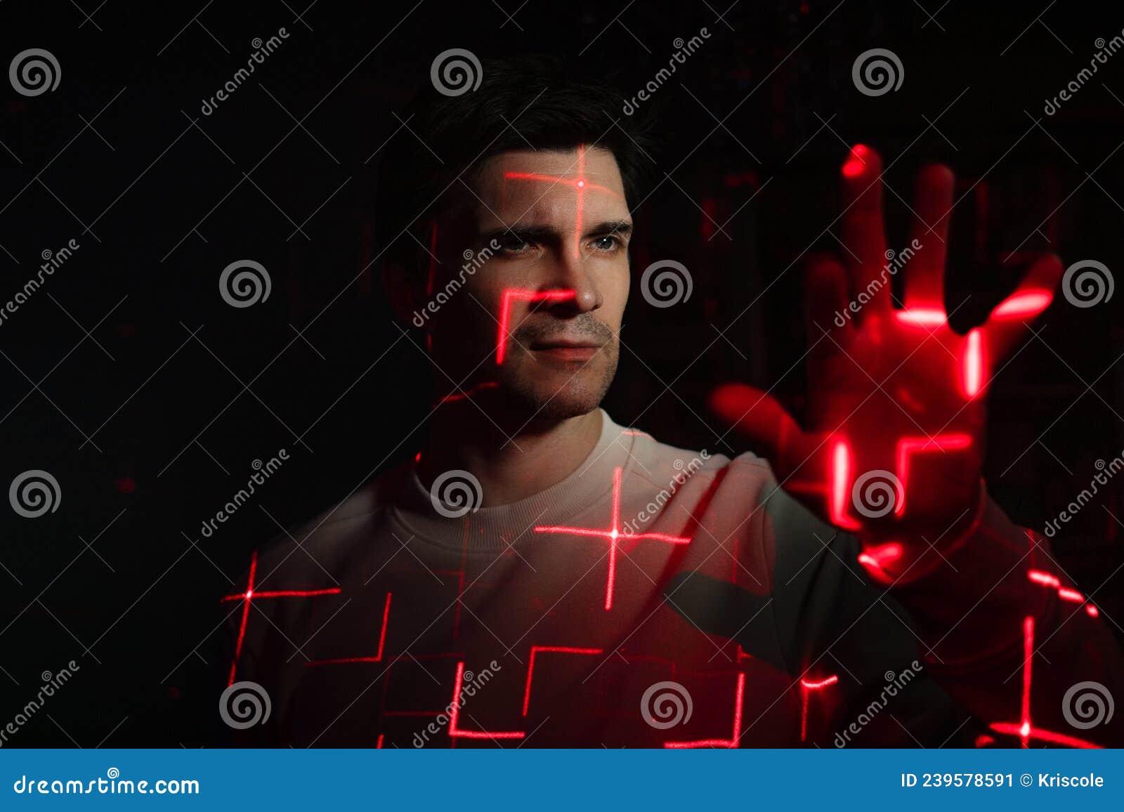 Interaction with Augmented Reality Virtual Interface. Projections Red ...