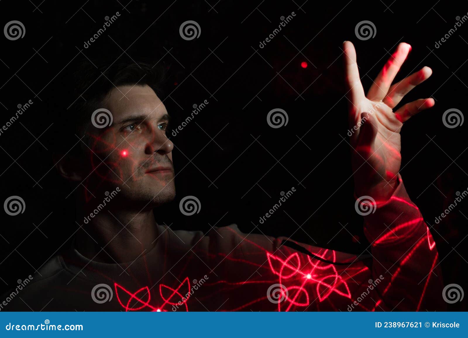 Interaction with Augmented Reality Virtual Interface. Projections Red ...