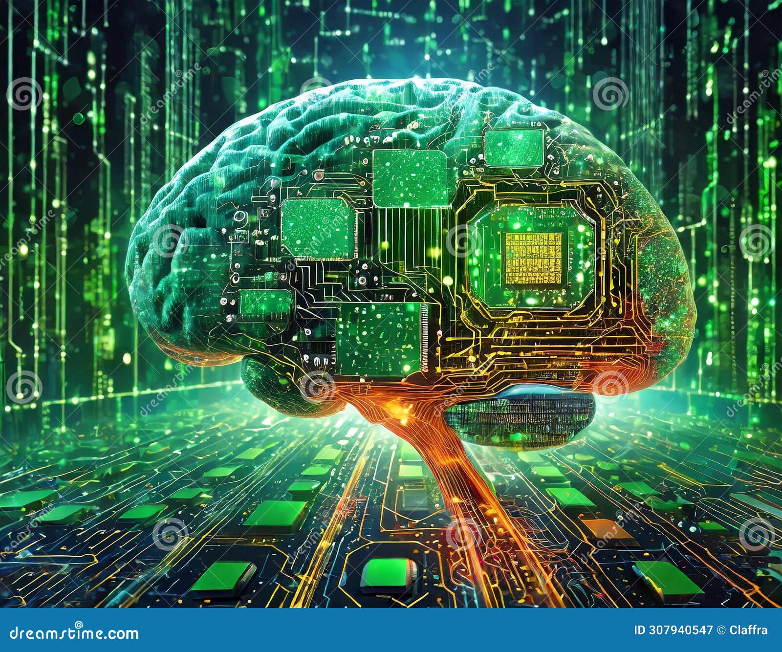Interaction between the Brain and Computer Stock Illustration ...