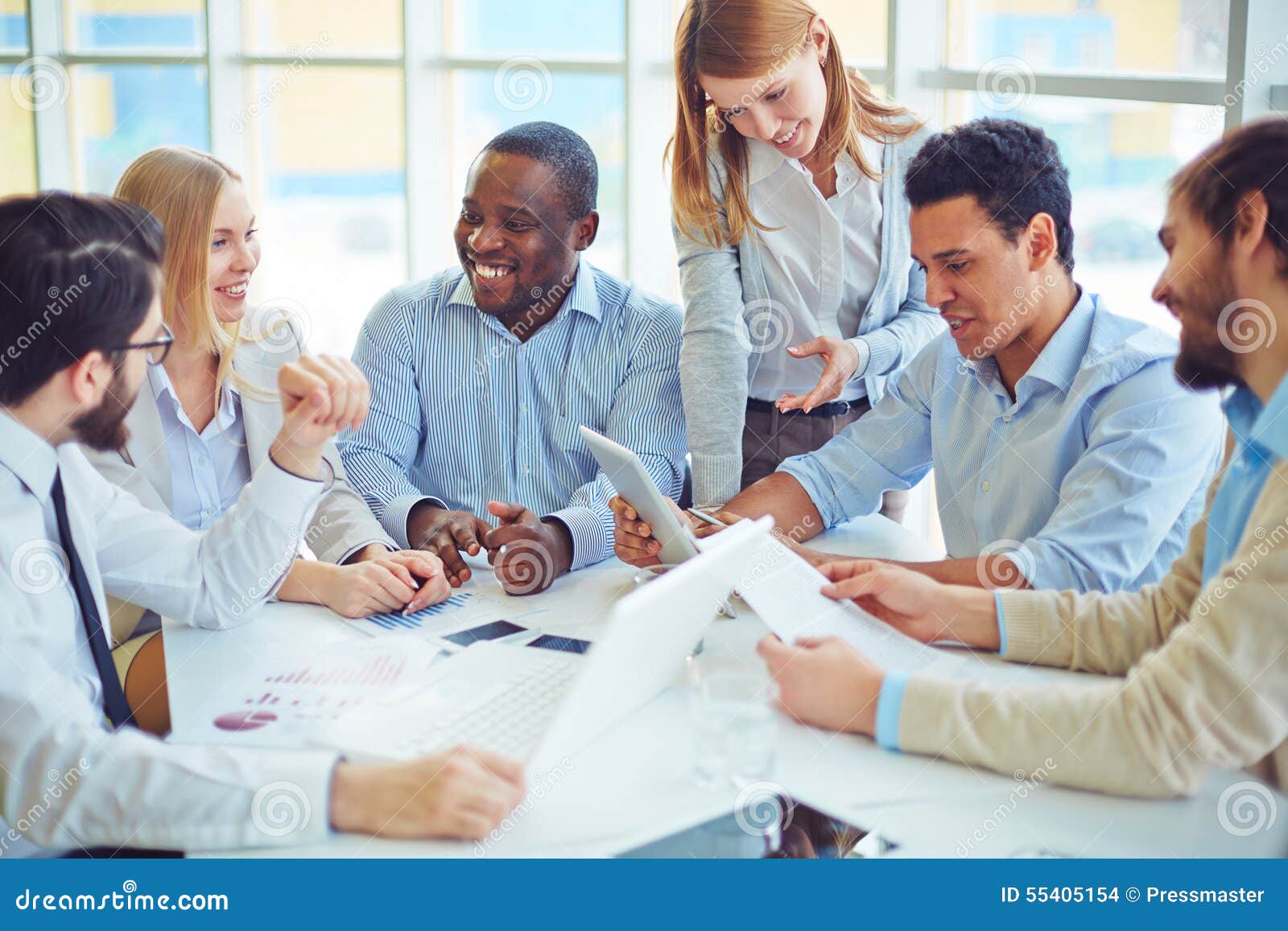 Interaction of colleagues stock photo. Image of executive - 55405154
