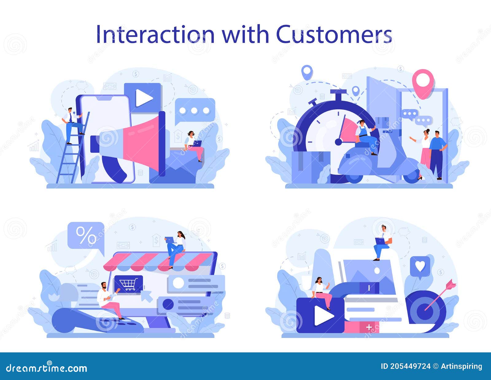 Interaction with a Customer Concept Set. Marketing Technique Stock ...