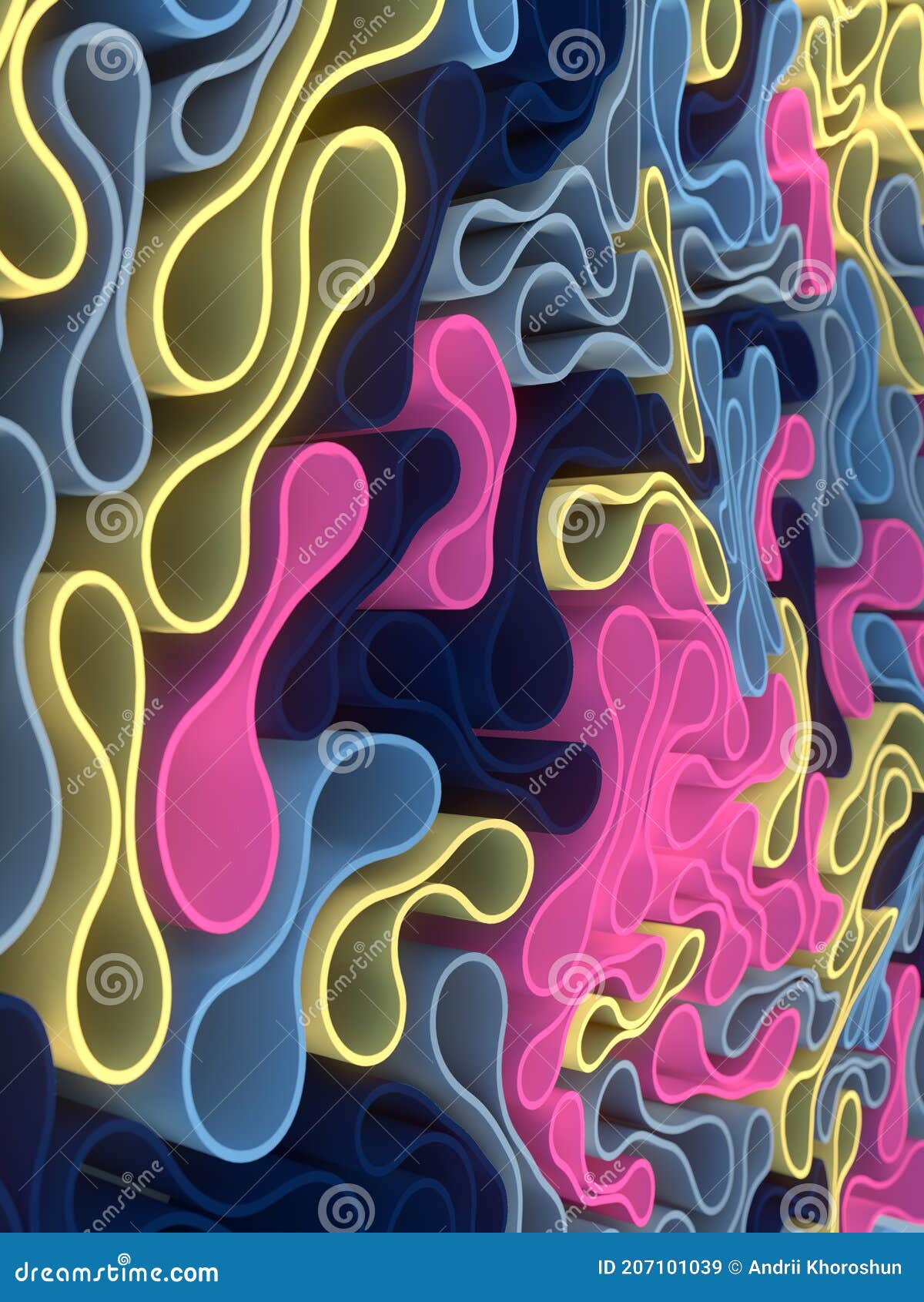 Interaction of Flexible Elastic Shapes Geometric Pattern. 3d Render ...