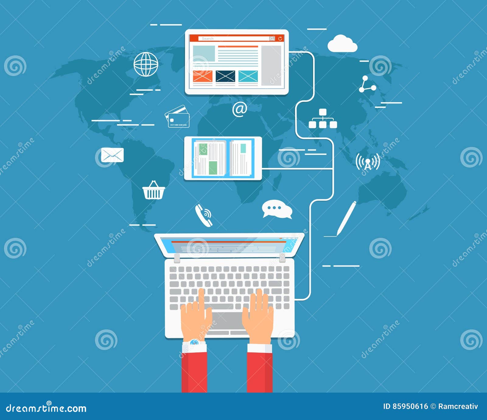 Interaction Hands Using Keyboard and Mobile Applications Stock Vector ...