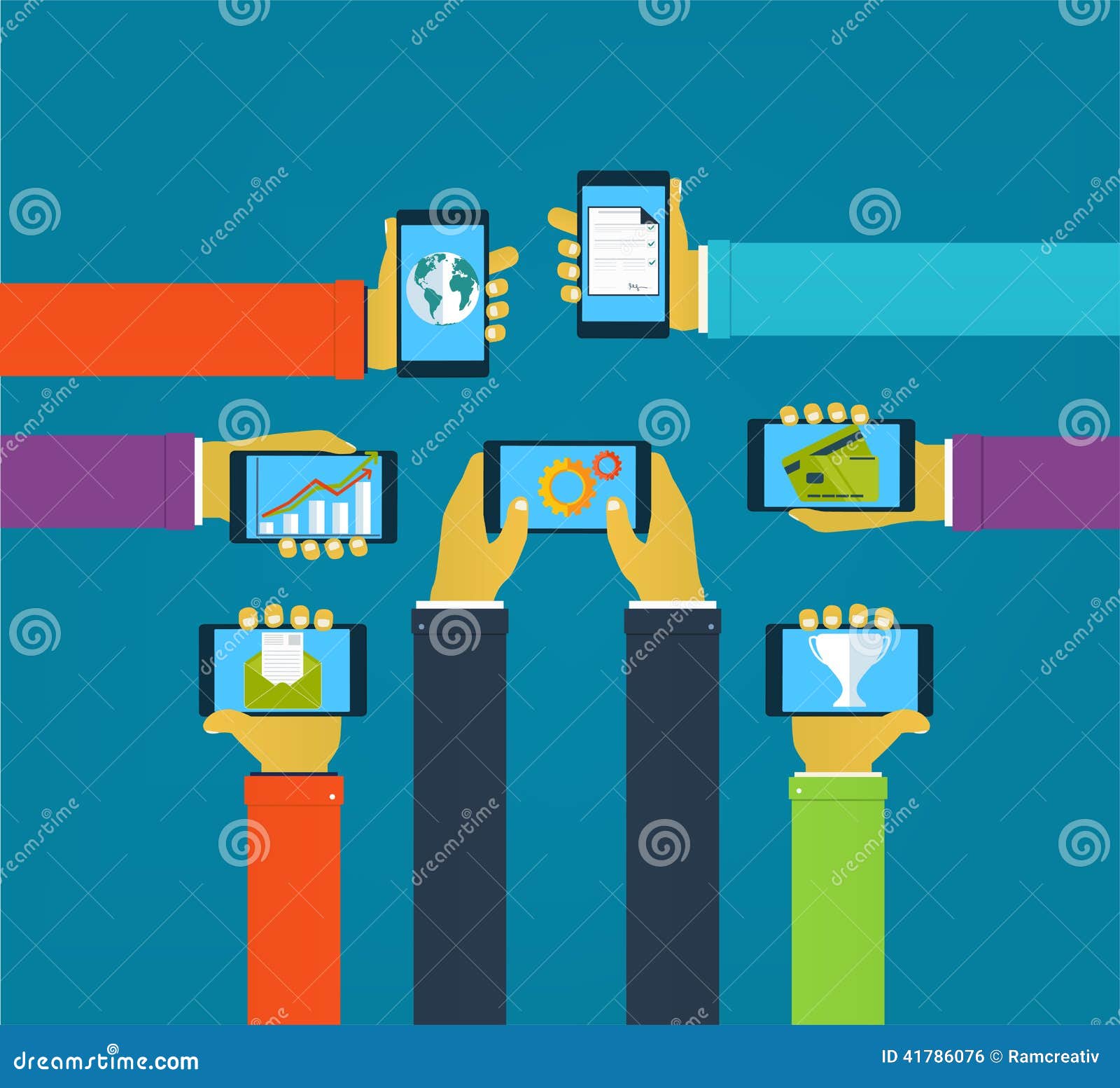 Interaction Hands Using Mobile Apps, Concept Mobile Apps Stock Vector ...