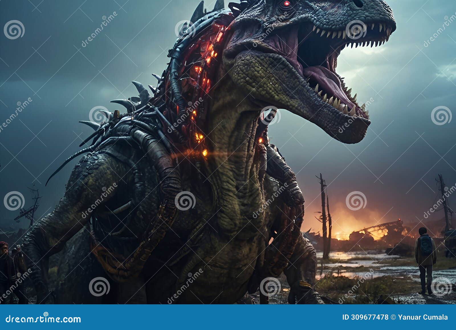 An Interaction Between Human And Robotic Dinosaur Stock Photo ...