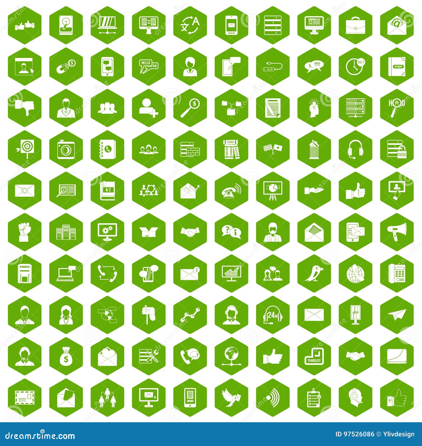 100 Interaction Icons Hexagon Green Stock Vector - Illustration of ...