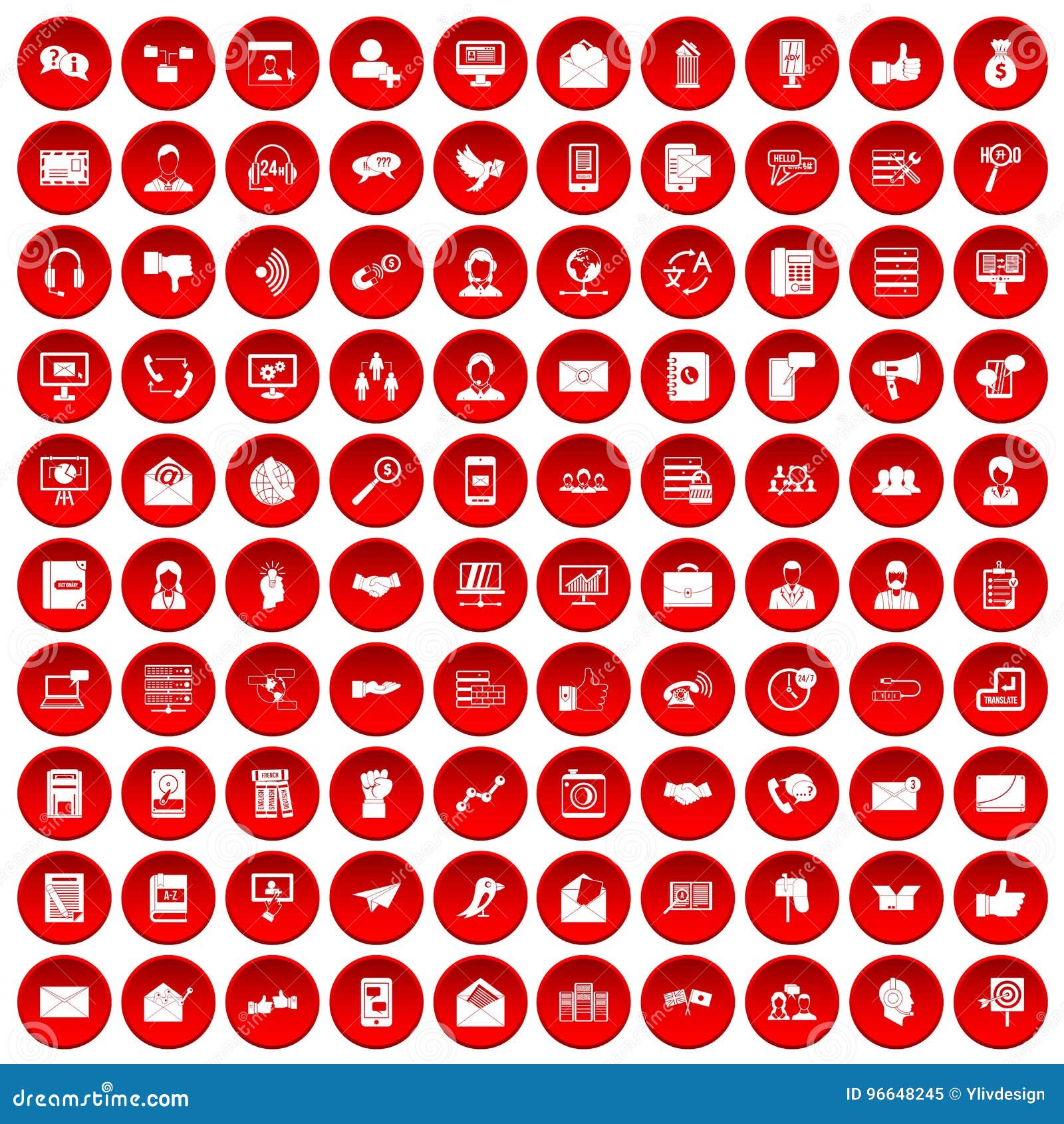 100 Interaction Icons Set Red Stock Vector - Illustration of magnifier ...