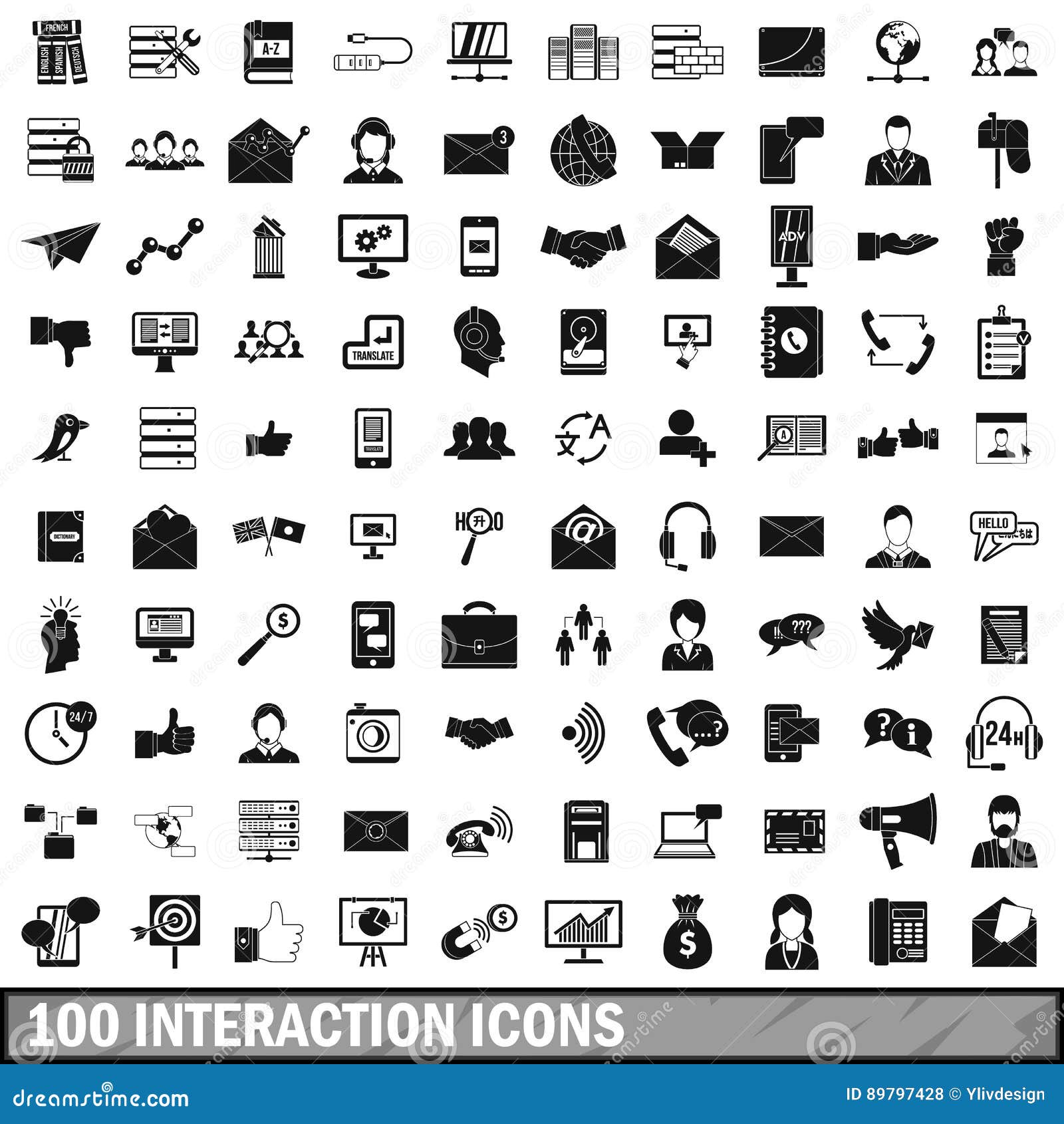 100 Interaction Icons Set, Simple Style Stock Vector - Illustration of ...