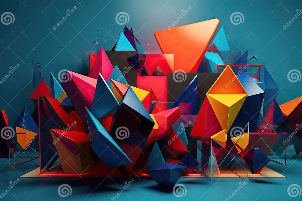 Interaction of Multiple Geometric Shapes and Colors Creating Dynamic ...