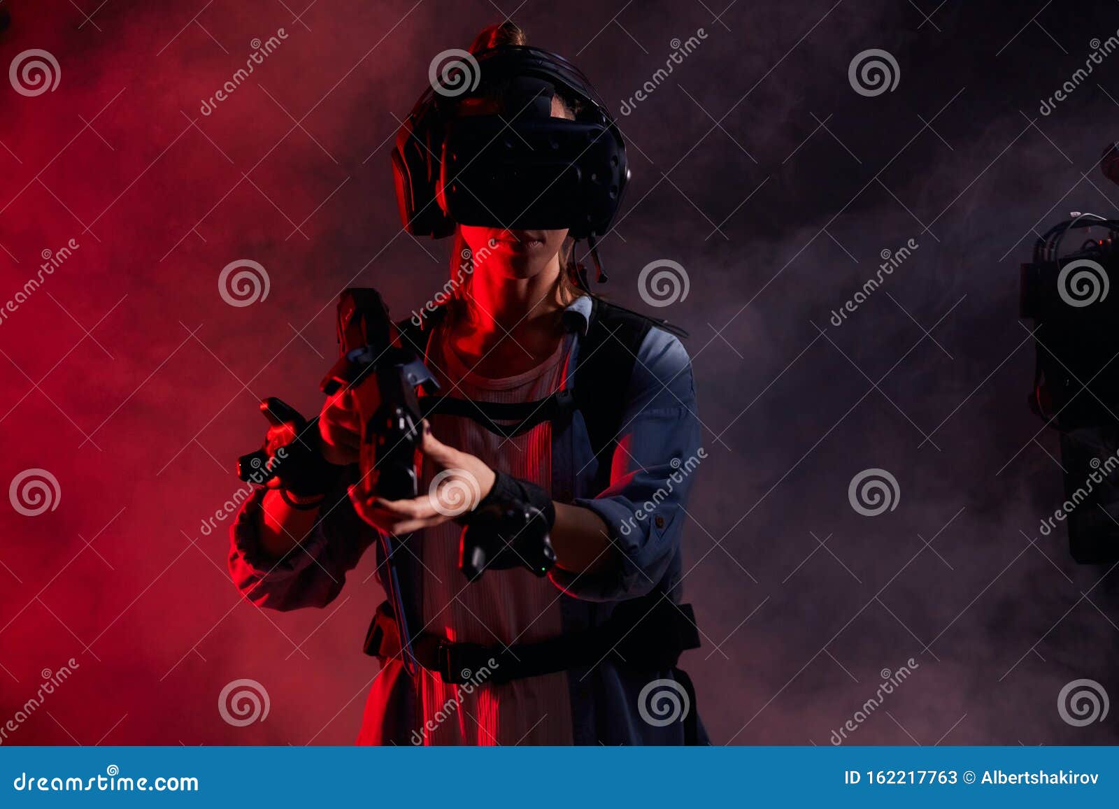 Enthralling Interaction Virtual Reality. Woman Head Mounted Display ...