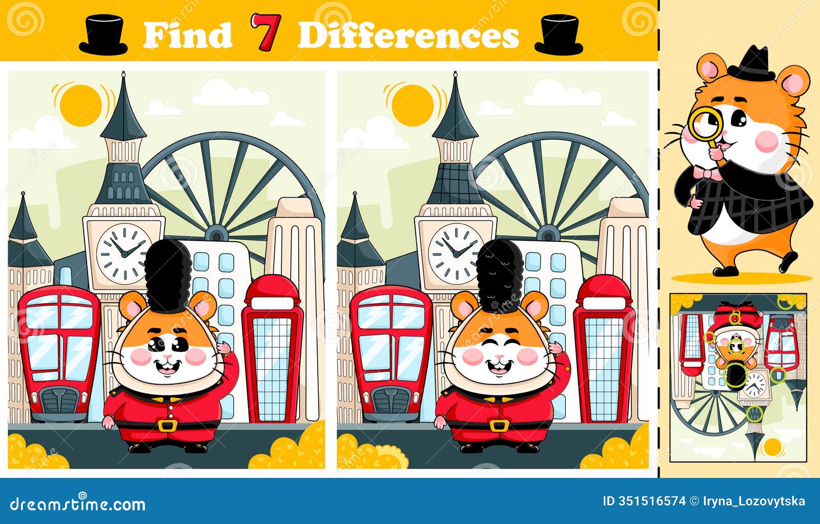 Ind 7 Differences Activity Page for Kids with Hamster Character in ...