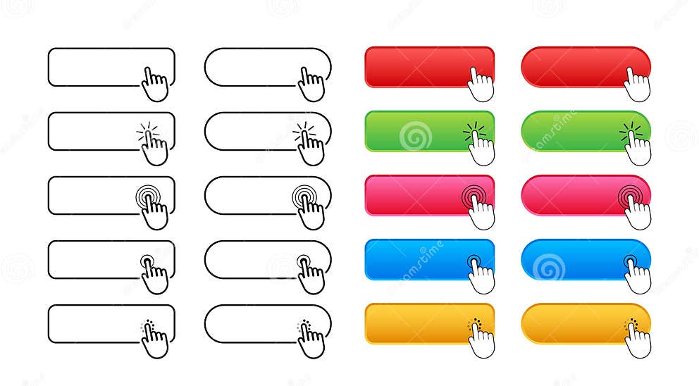 Interactive Buttons Set with Clicking Hand Icons - Web User Interface ...