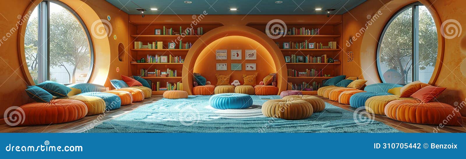 Interactive Childrens Library with Themed Reading Nooks and Educational ...