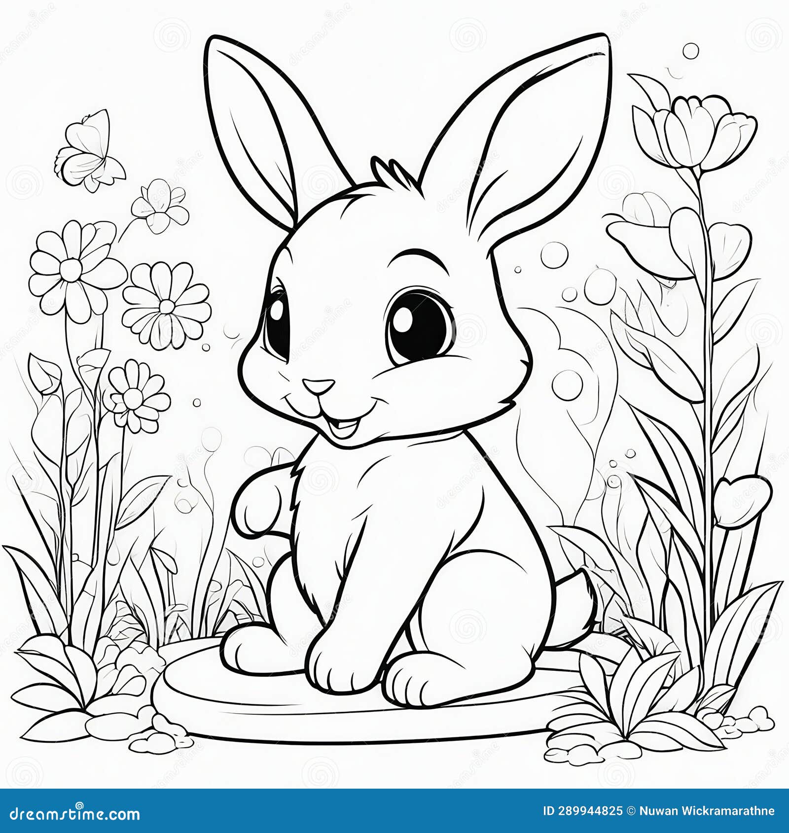 Interactive Coloring Page: 3D Rabbit S Playful Adventure Stock ...