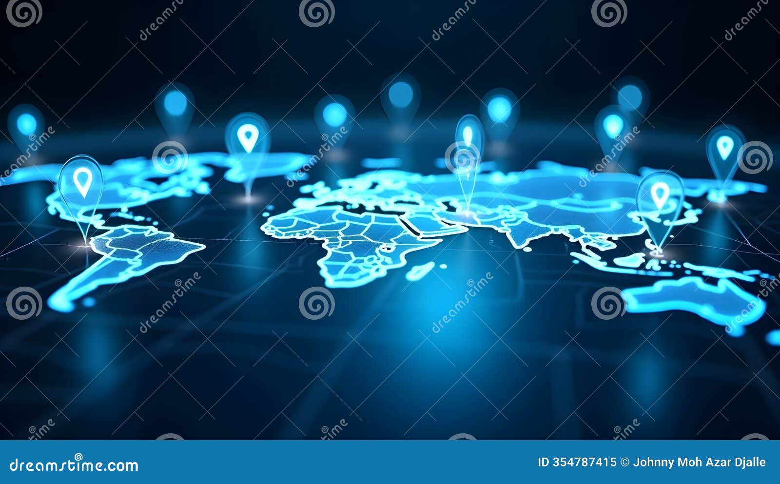 Interactive 3D Map with Floating Holographic Markers Indicating Points ...