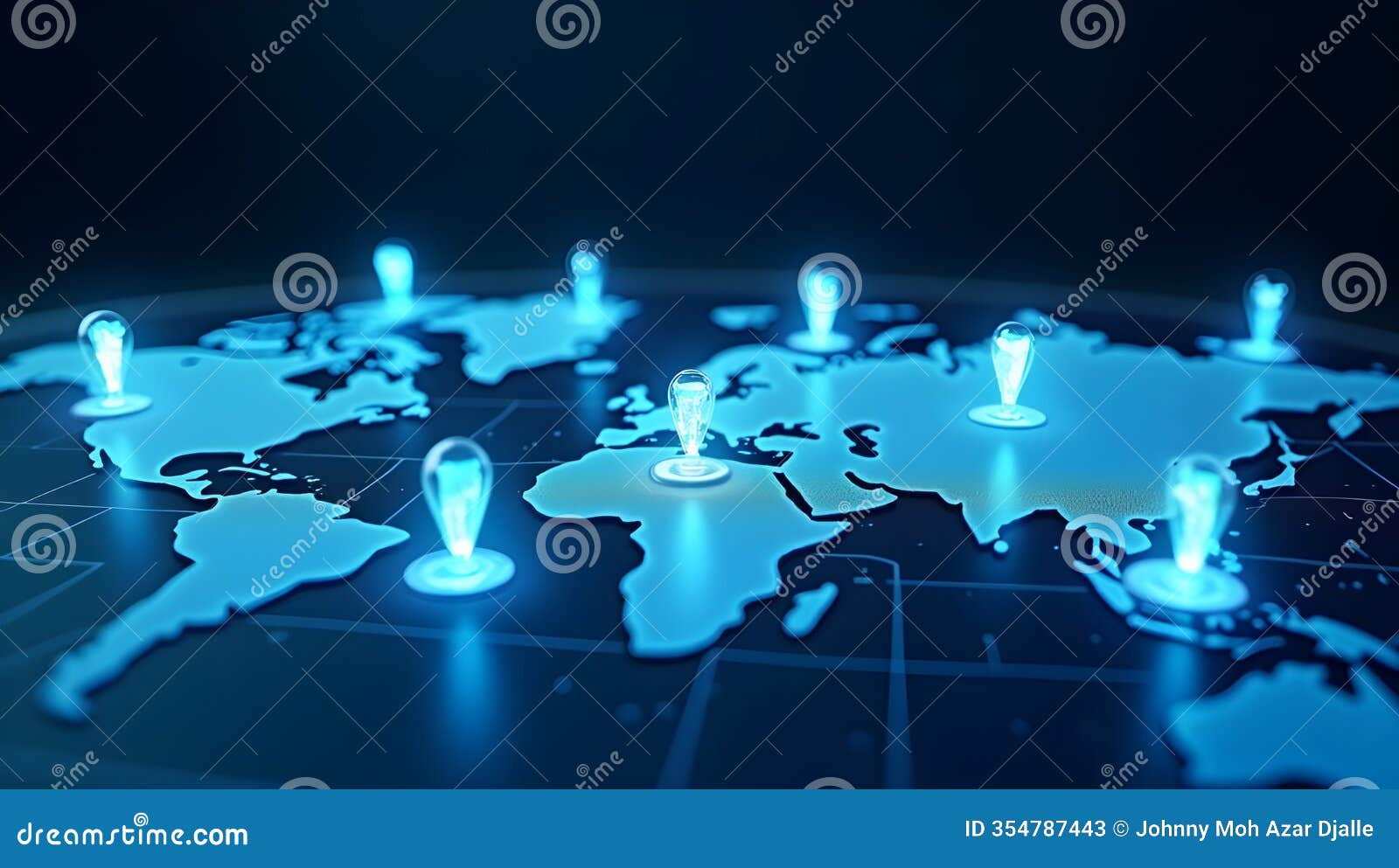 Interactive 3D Map with Floating Holographic Markers Indicating Points ...