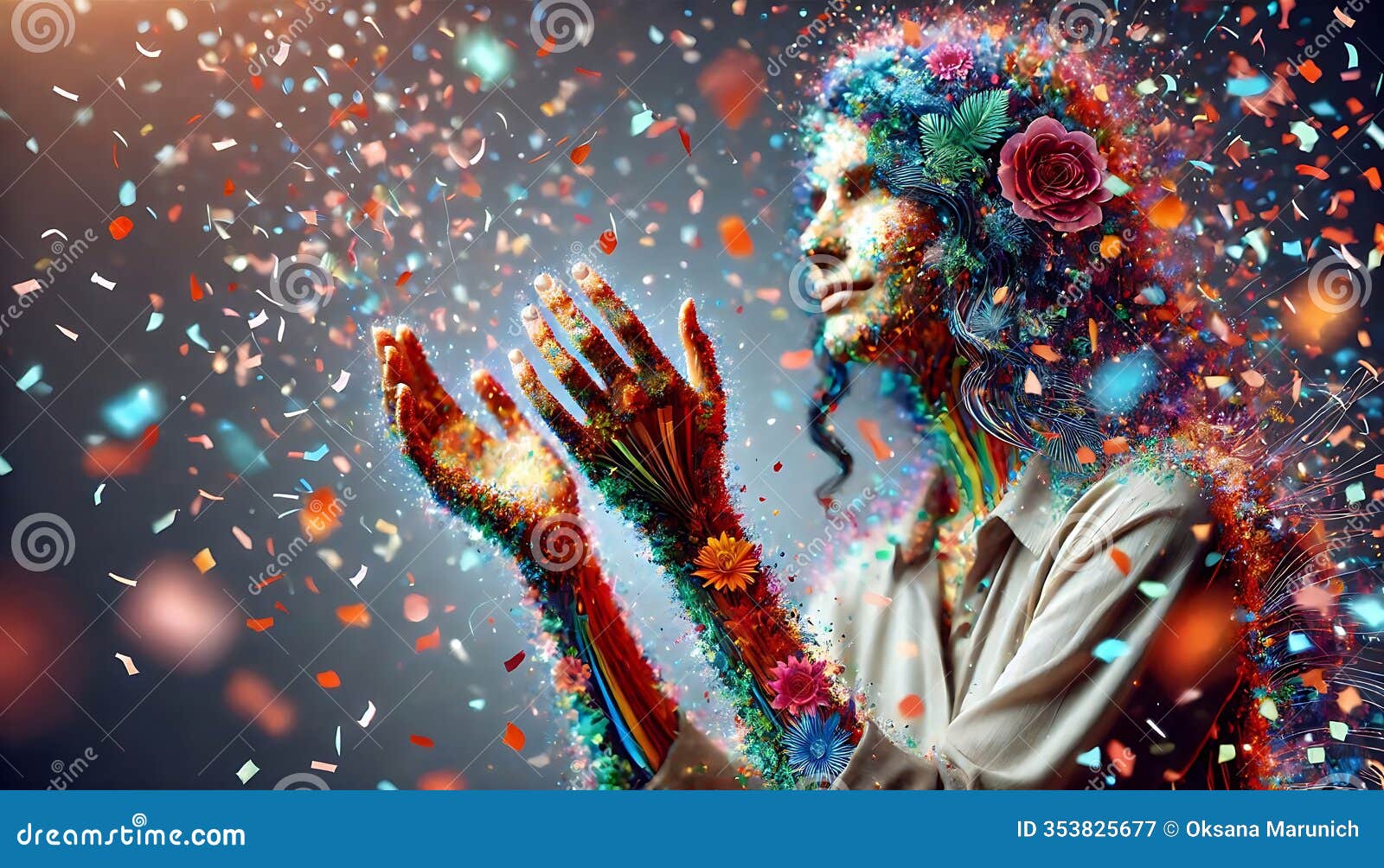 Interactive Depiction of Colorful Confetti Overlaying Human Hands ...