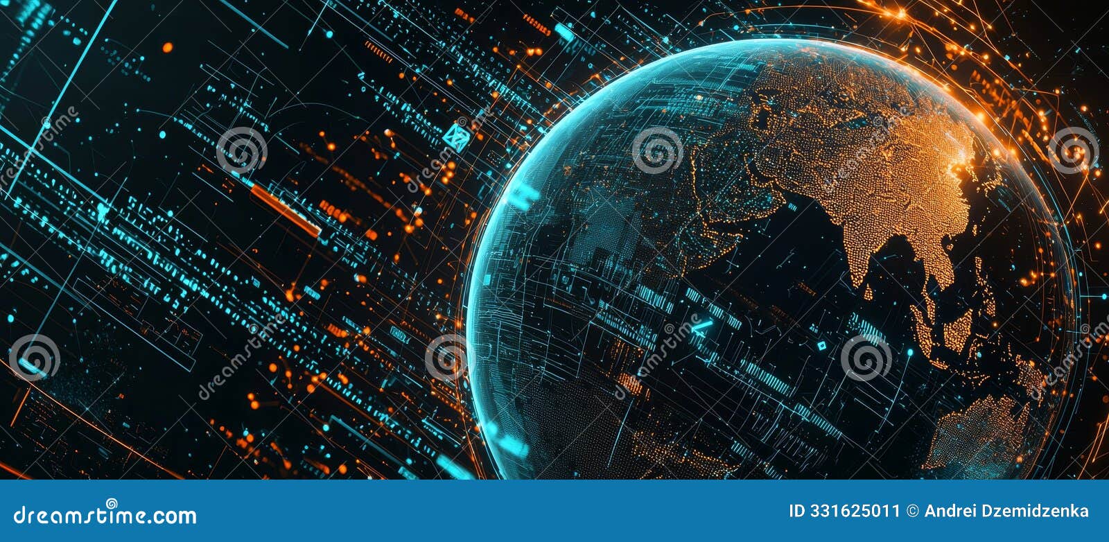 An Interactive Digital World Map with a Glowing Globe Representing a ...