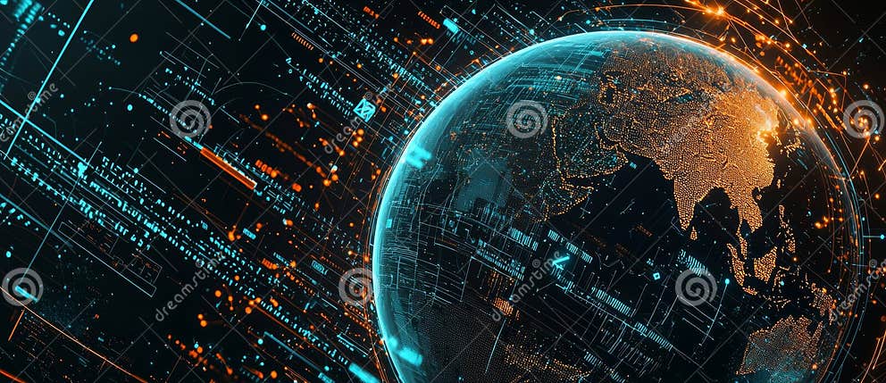 An Interactive Digital World Map with a Glowing Globe Representing a ...