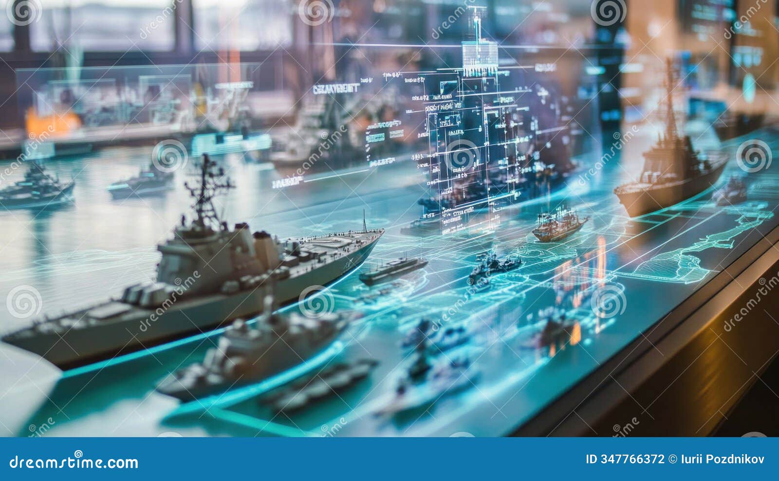 Interactive Display Showing Warships Navigating on Virtual Map Stock ...