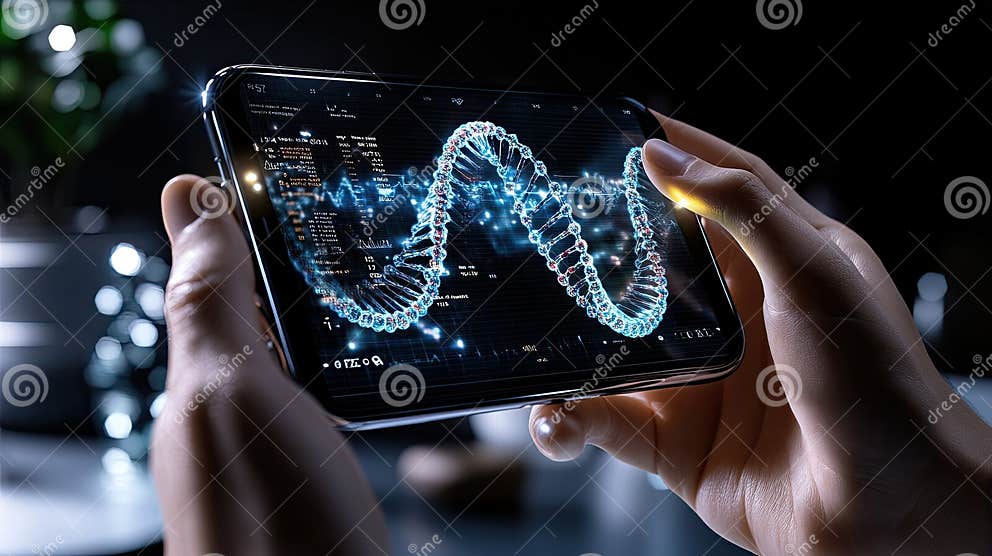 Interactive DNA Helix Interface on Screen Stock Photo - Image of ...