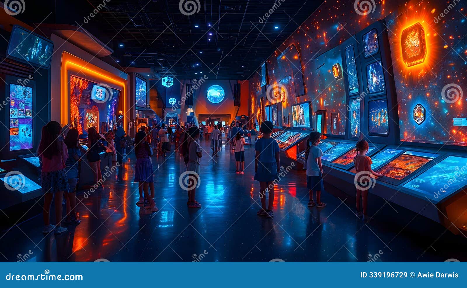 Interactive Exhibit Interior Space with Children - Illustration Stock ...