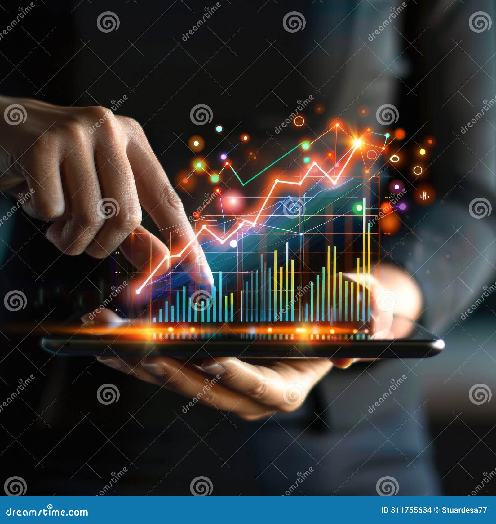 Interactive Financial Graphs on Tablet Stock Photo - Image of user ...