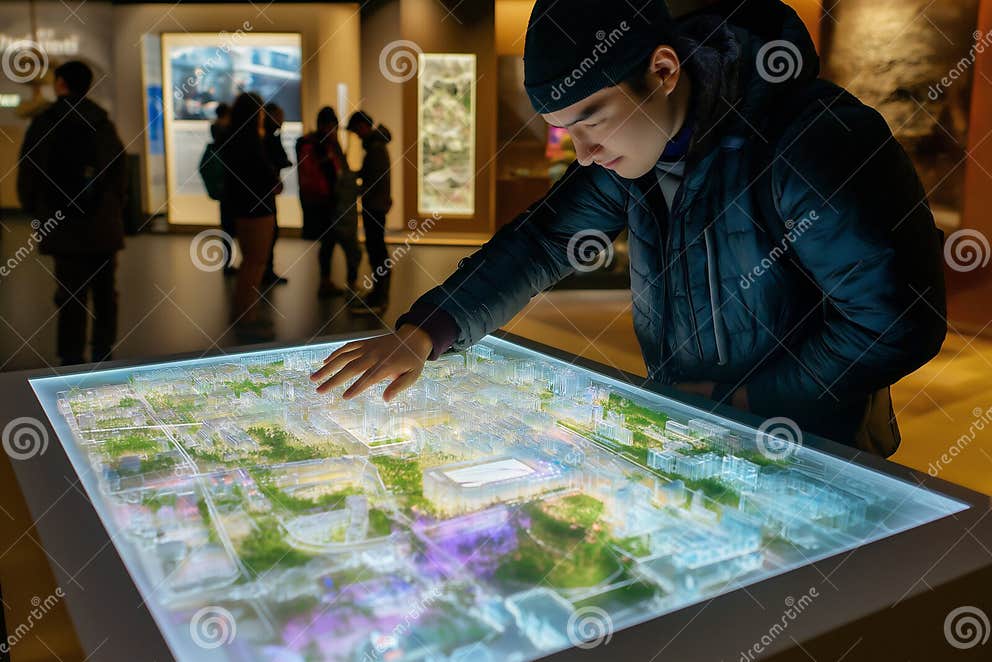 Interactive Holographic Map Used for Navigation in a Modern Setting at ...