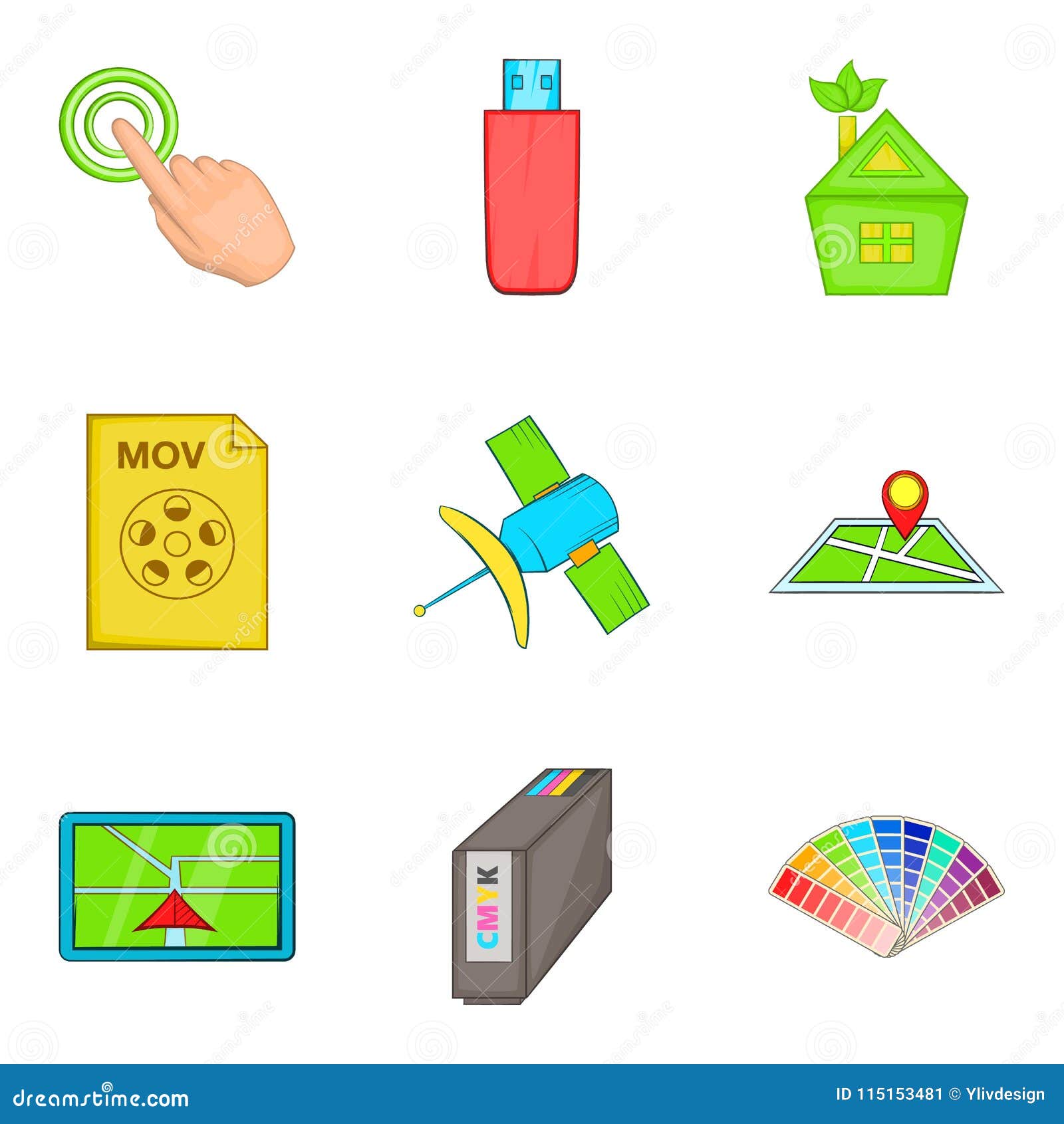 Interactive Icons Set, Cartoon Style Stock Vector - Illustration of ...