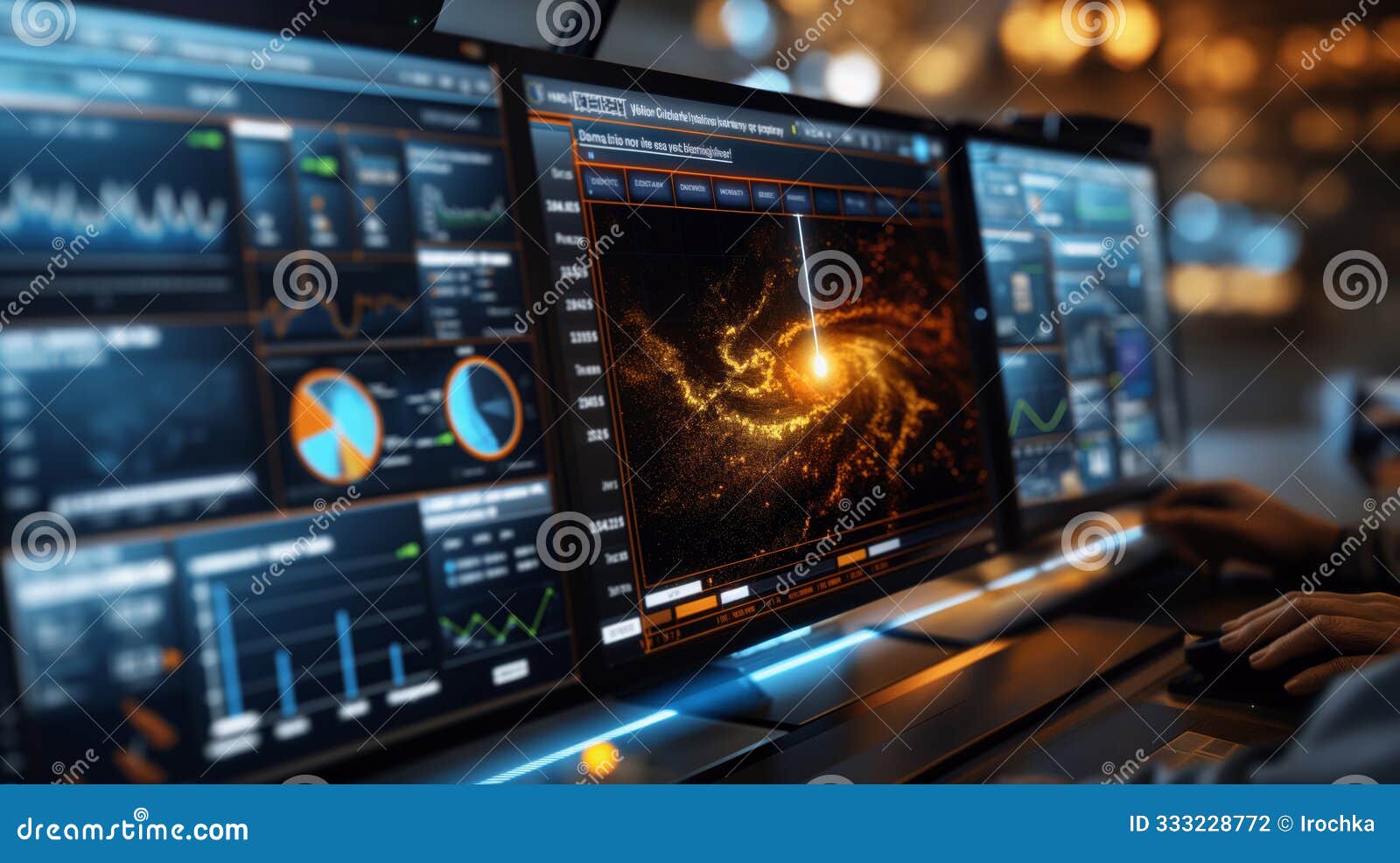 Interactive Interface Displaying Complex Data on Multiple Screens Stock ...
