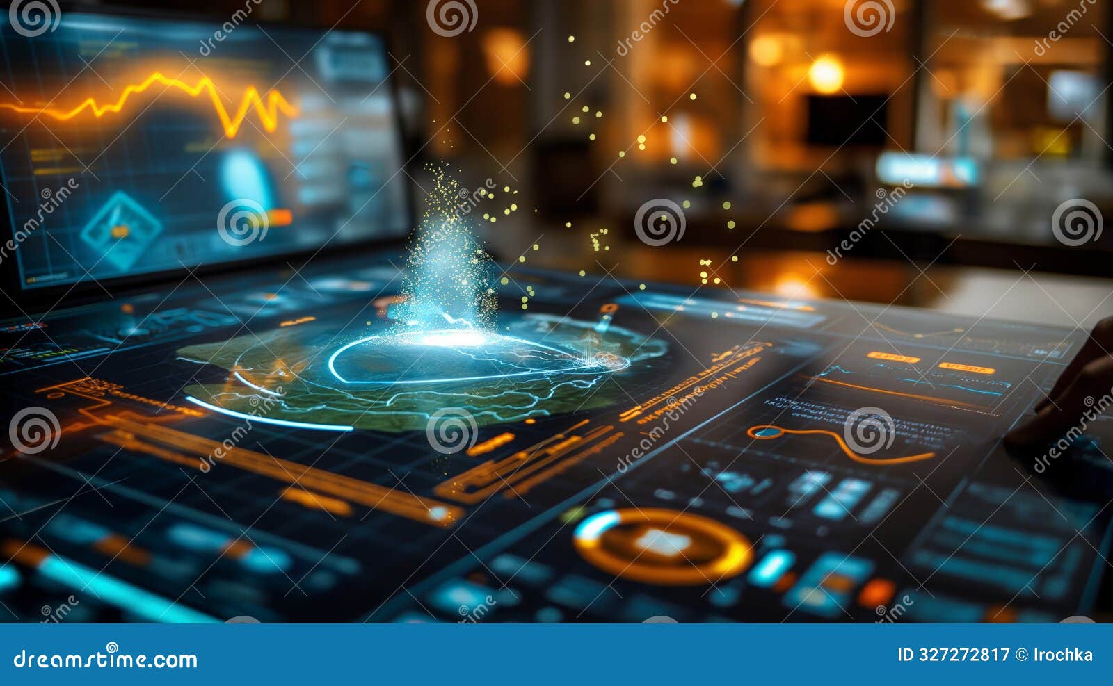 Interactive Interface Displaying Complex Data On Multiple Screens Stock Image Image Of Control