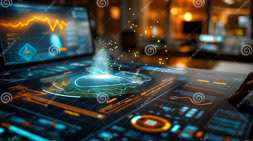 Interactive Interface Displaying Complex Data on Multiple Screens Stock ...