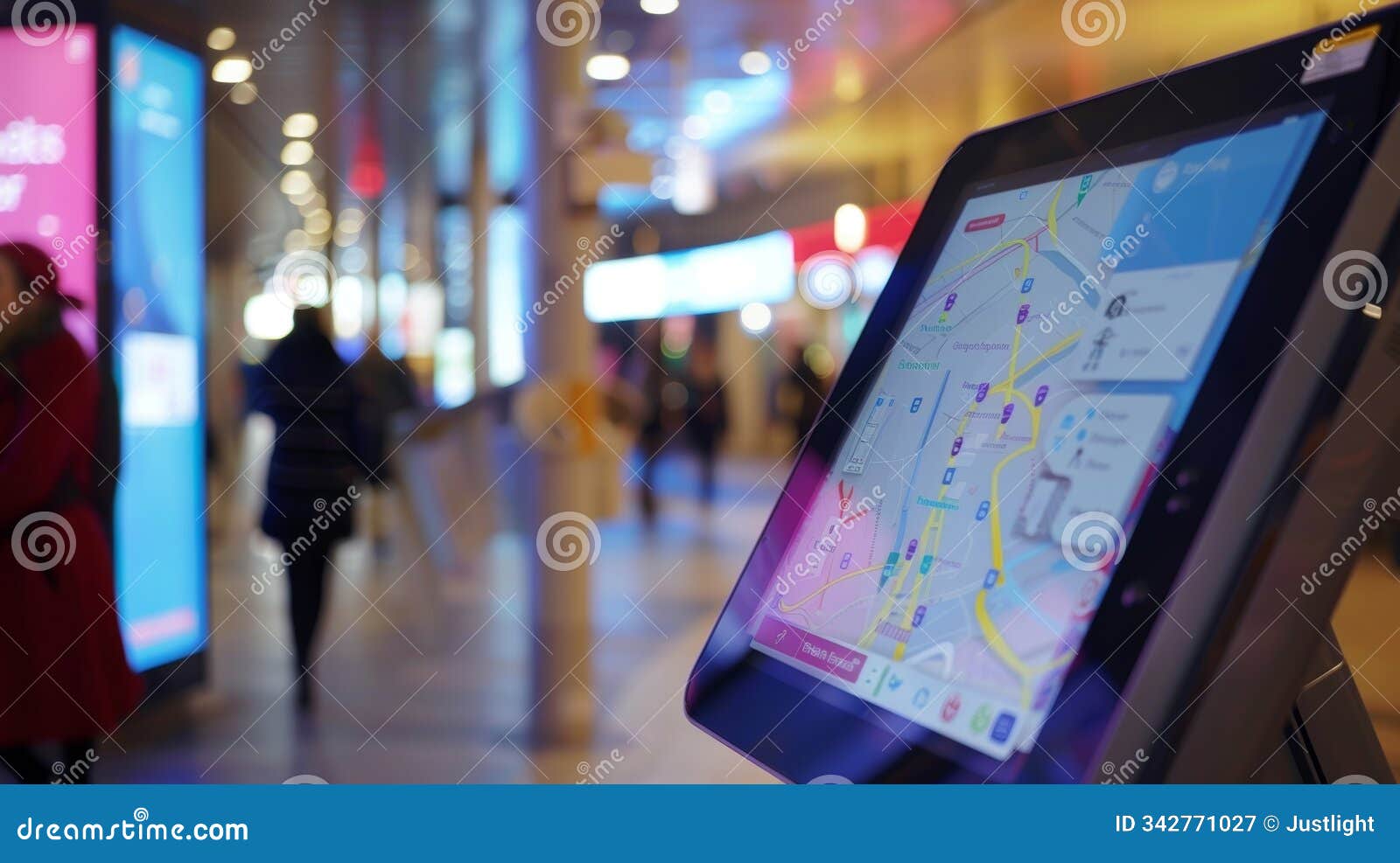Interactive Kiosk Showing Map is Displaying Navigation in Busy Public ...