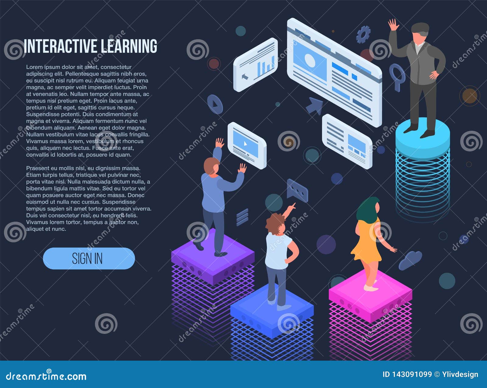 Interactive Learning Banner, Isometric Style Stock Vector ...