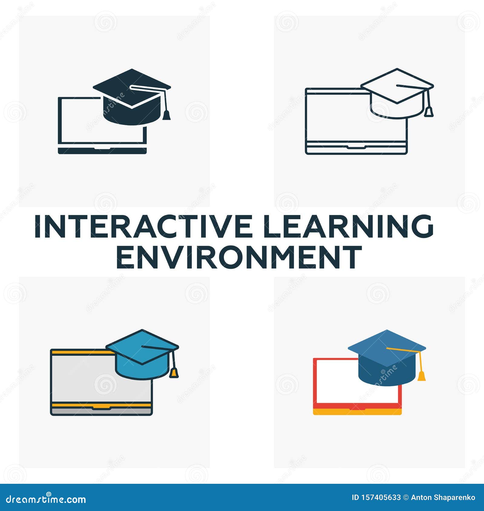 Interactive Learning Environment Icon Set. Four Elements in Diferent ...